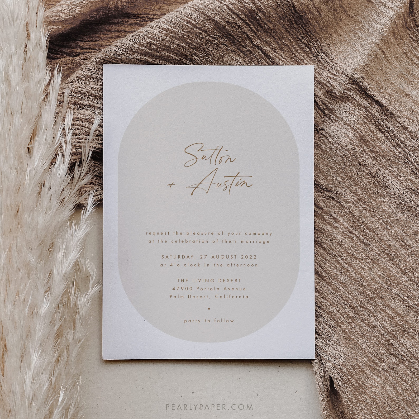 Beige Wedding Invitation Template Digital Download Oval | Etsy
