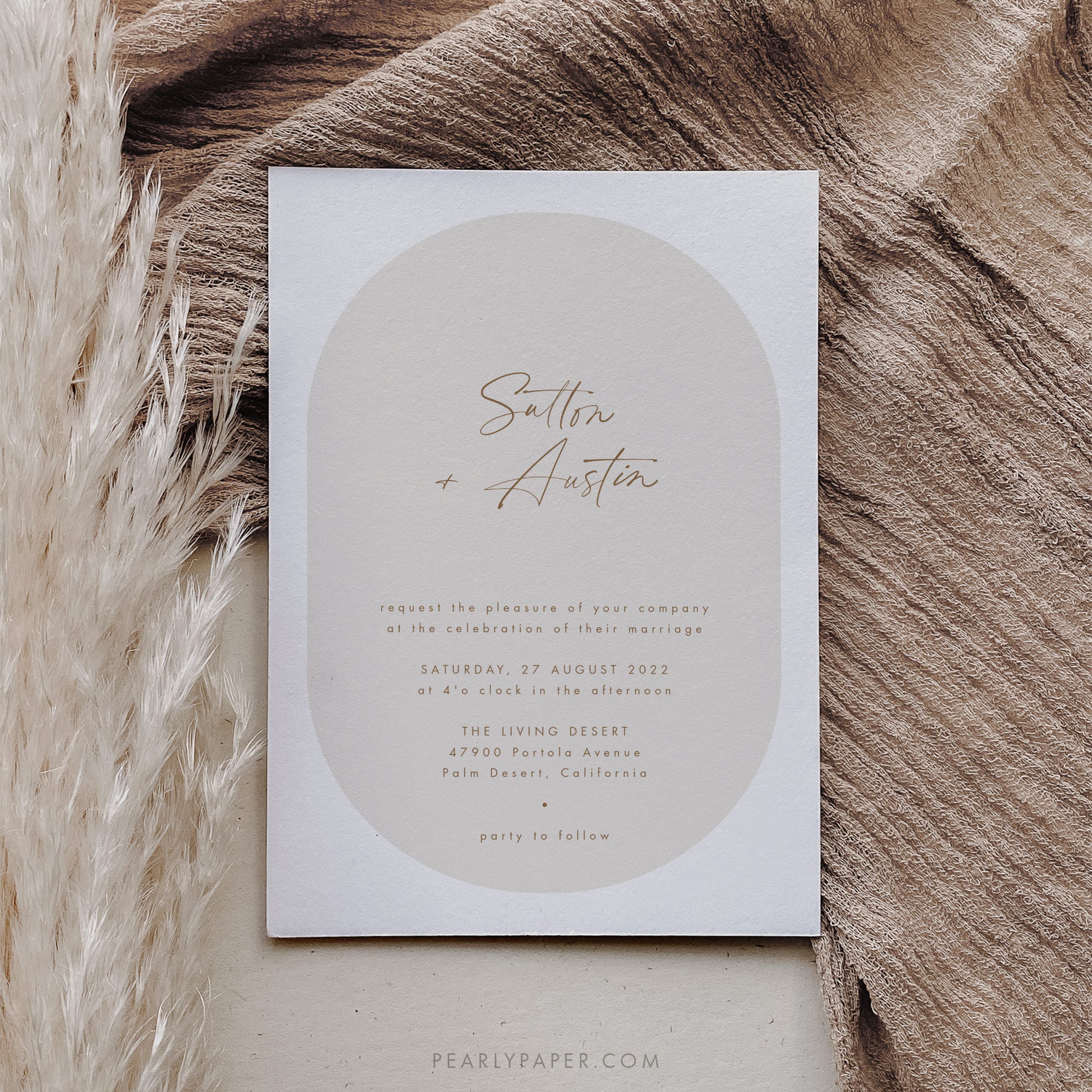 Beige Wedding Invitation Template Digital Download Oval - Etsy