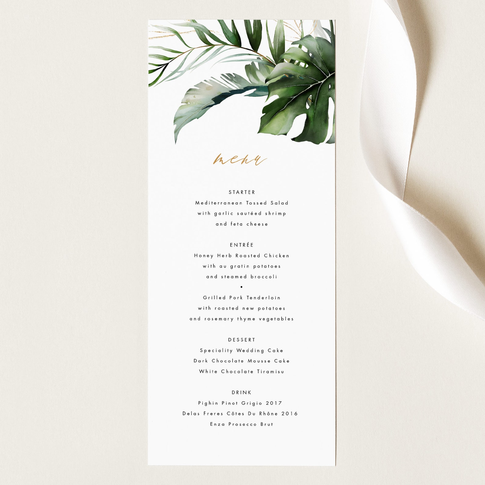 Tropical Menu Template Download Modern Wedding Menu | Etsy