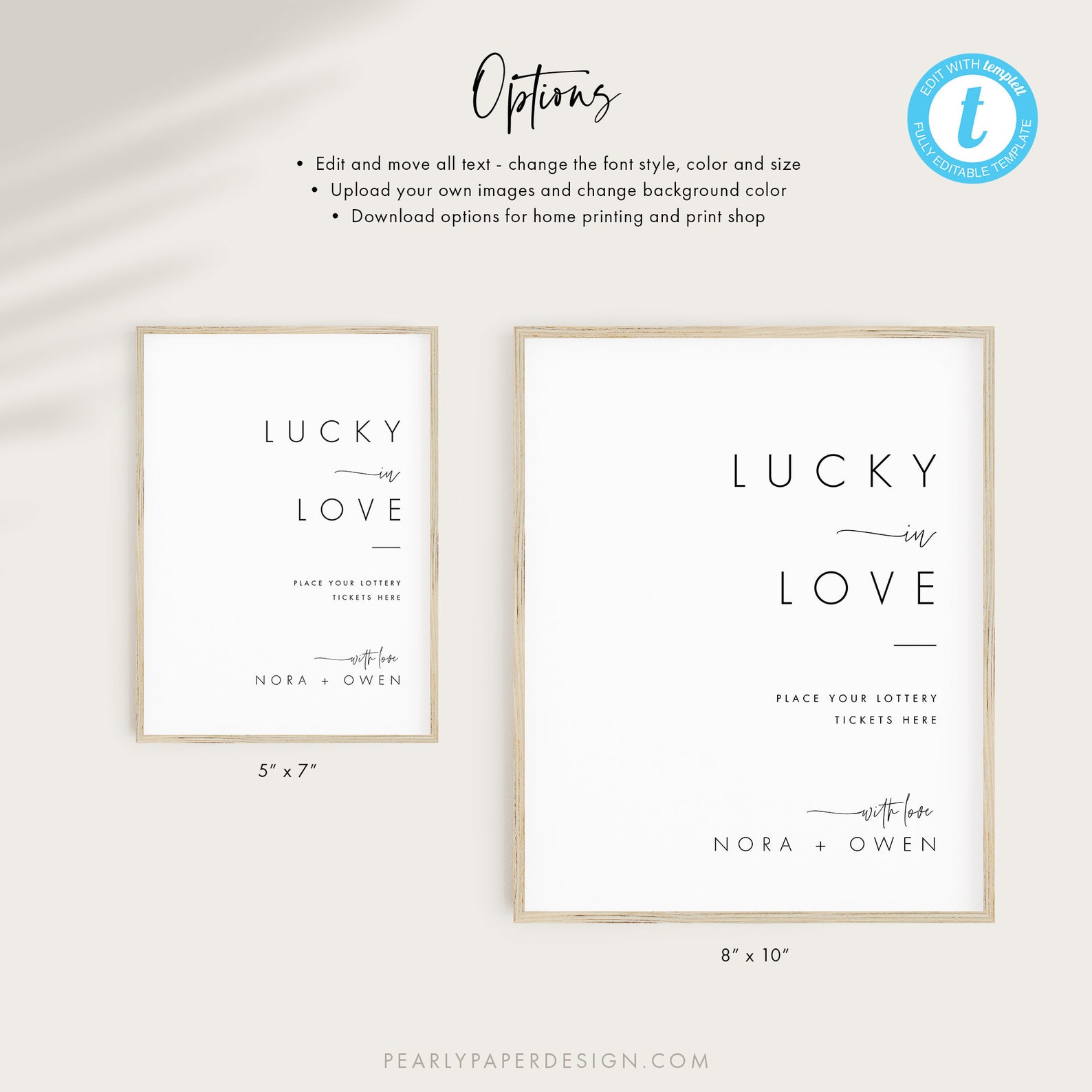 Lucky in Love Sign Template, Minimalist Wedding Lottery Ticket Sign ...