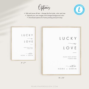 Lucky in Love Sign Template, Minimalist Wedding Lottery Ticket Sign ...