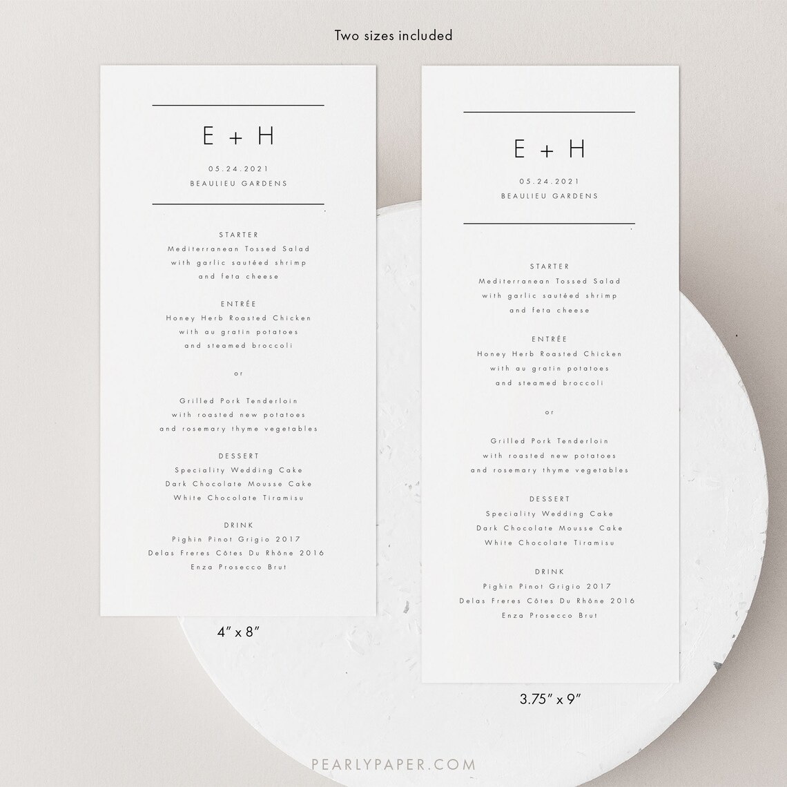 Minimalist Menu Template Download Modern Wedding Menu Simple Menu Cards ...