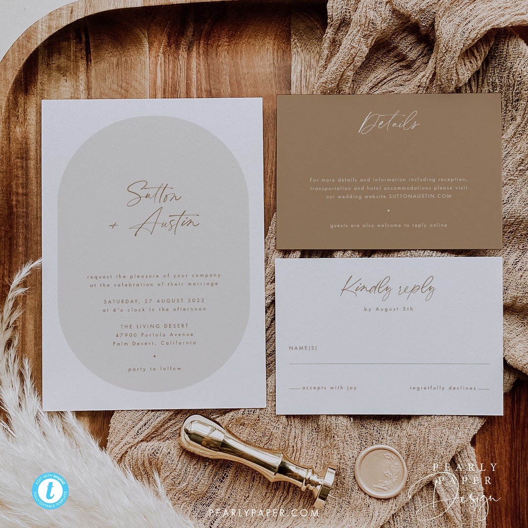 Beige Wedding Invitation Template Digital Download Oval Wedding Invite ...