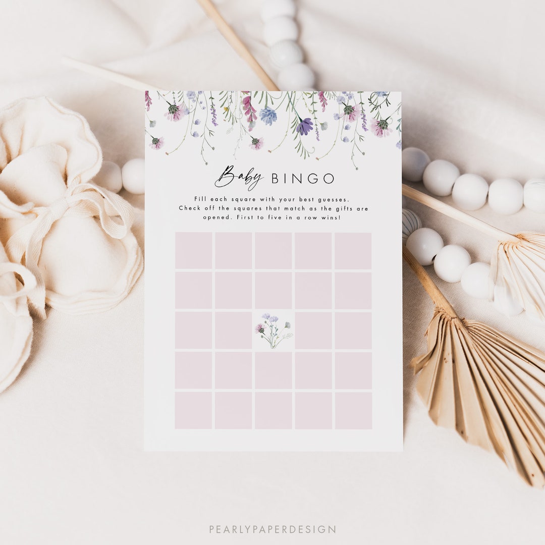Wildflower Bingo Game Template, Floral Baby Shower Bingo, Baby Shower ...