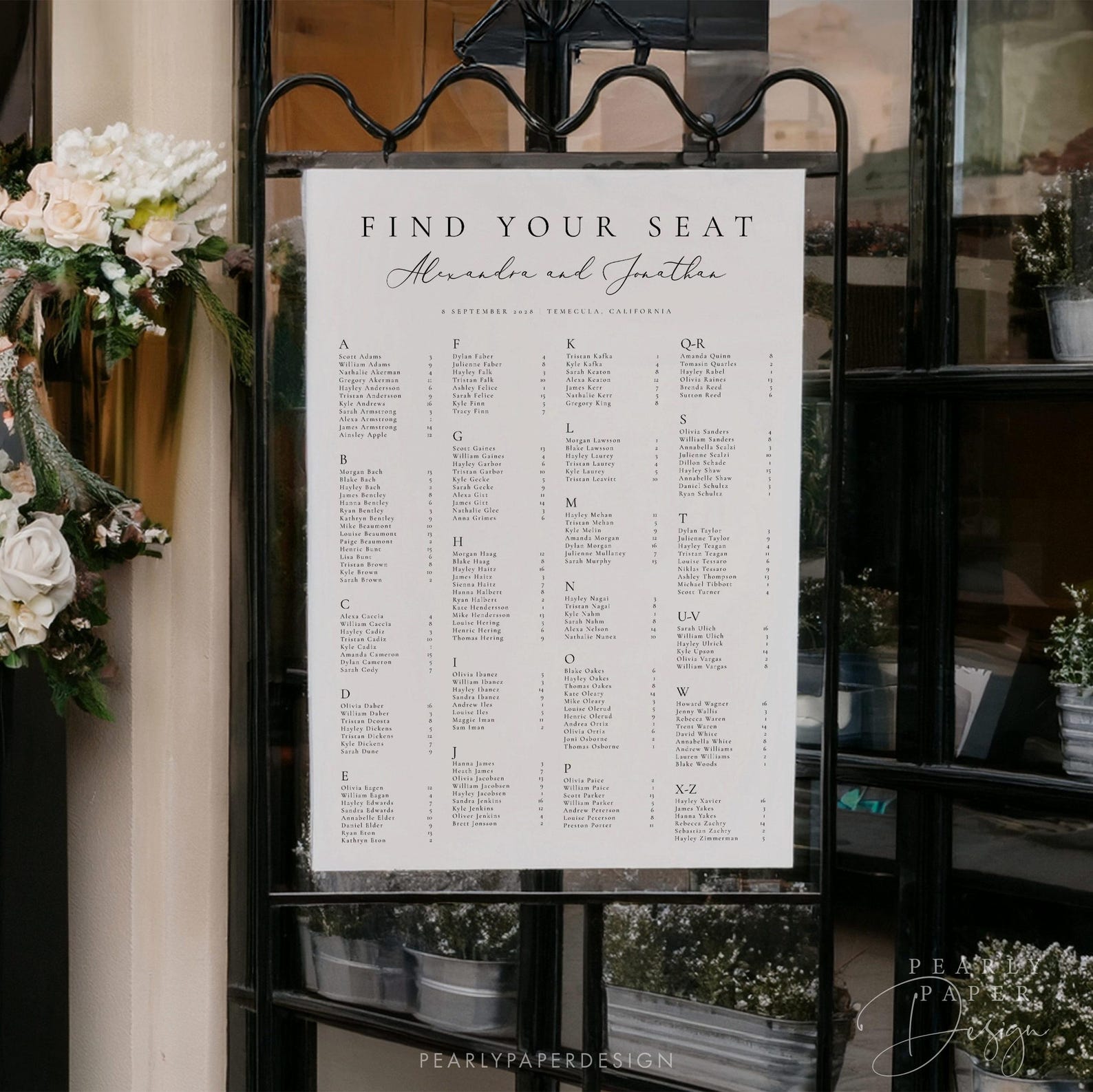 Alphabetical Seating Chart Template, Minimalist Wedding Seating Sign ...
