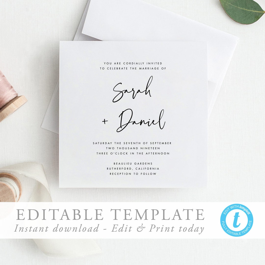 Square Wedding Invitation Template, Templett, Simple Invitation Modern ...
