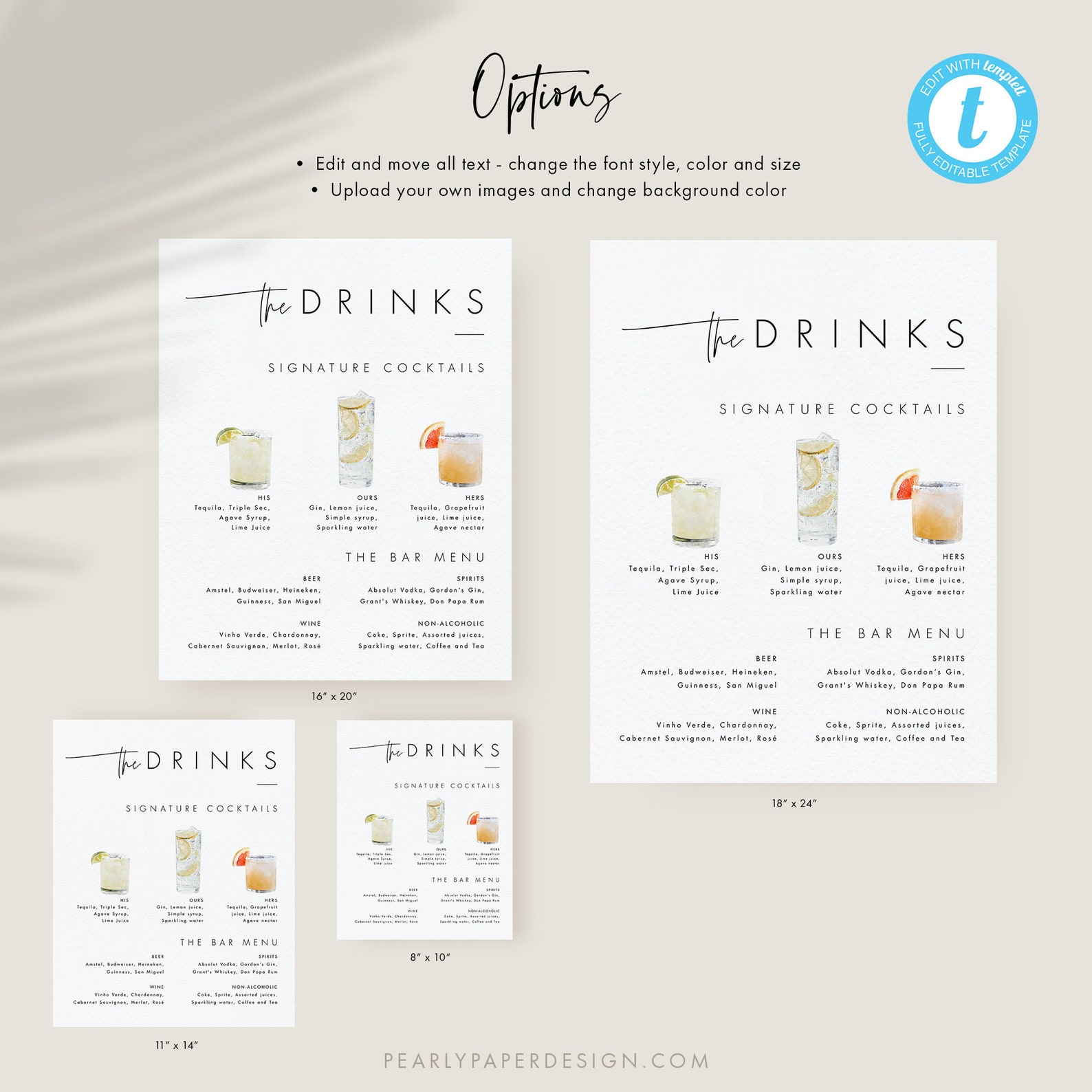 Printable Bar Menu Template Signature Cocktails Sign Download Elegant ...