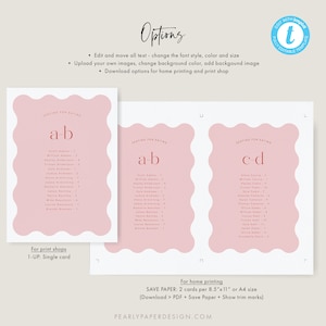 Wave Seating Chart Cards Template, Alphabetical Seating Plan, Retro ...