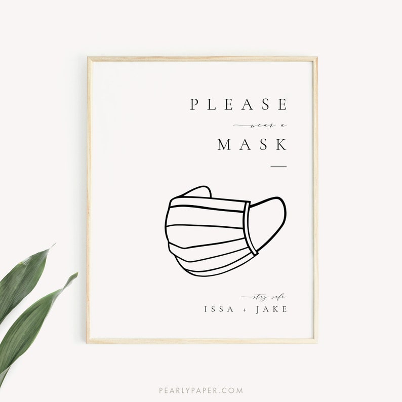 Printable Mask Wedding Sign Template Wear a Mask Sign | Etsy