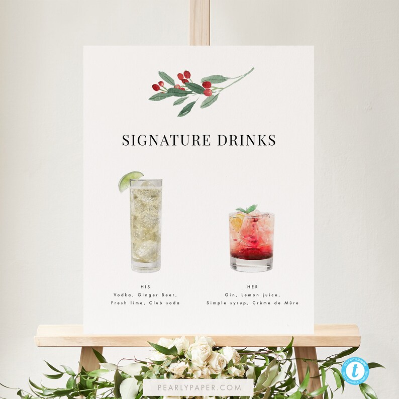 Printable Signature Cocktails Sign Template Download Christmas - Etsy