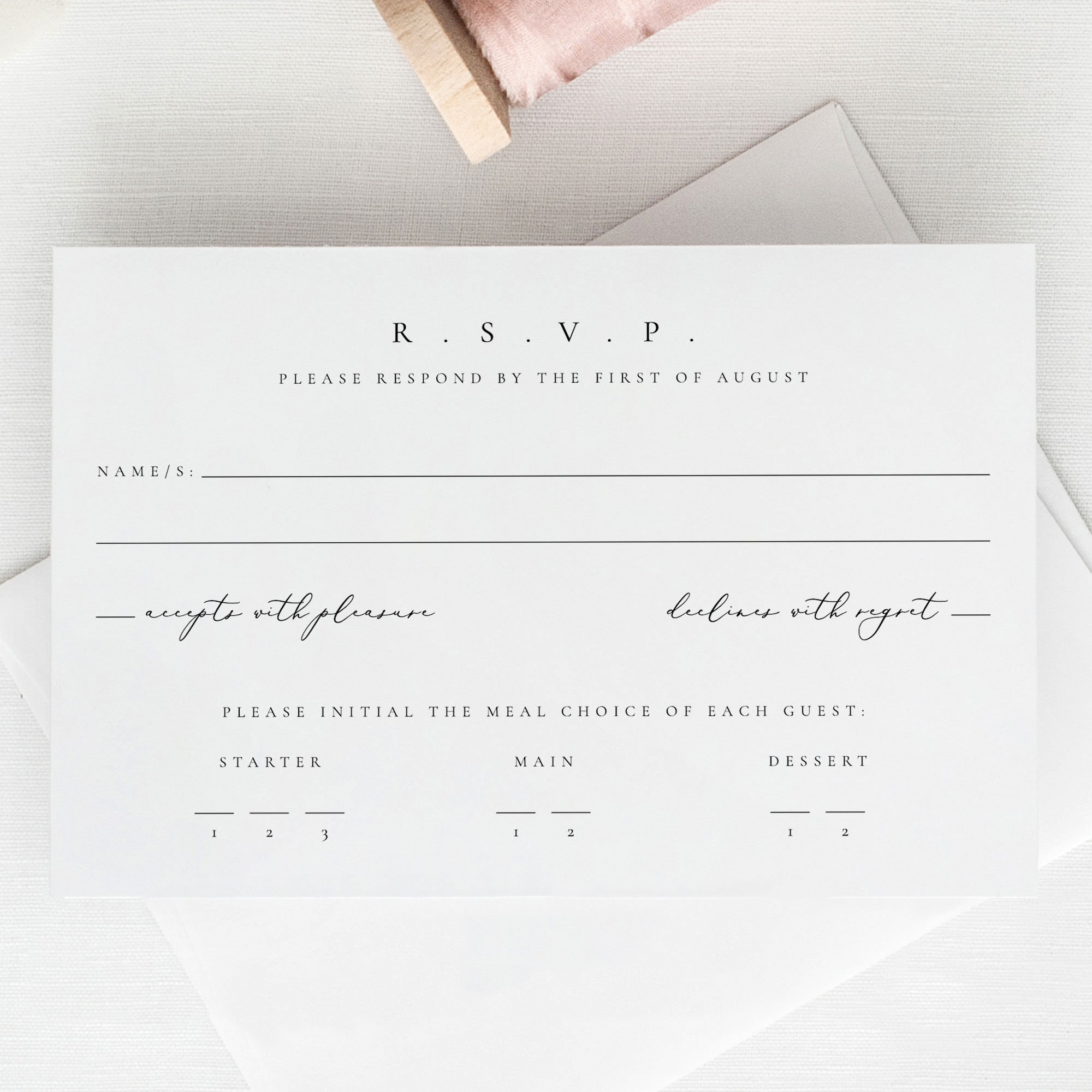 Modern RSVP Card With Meal Option and Menu Simple Modern | Etsy