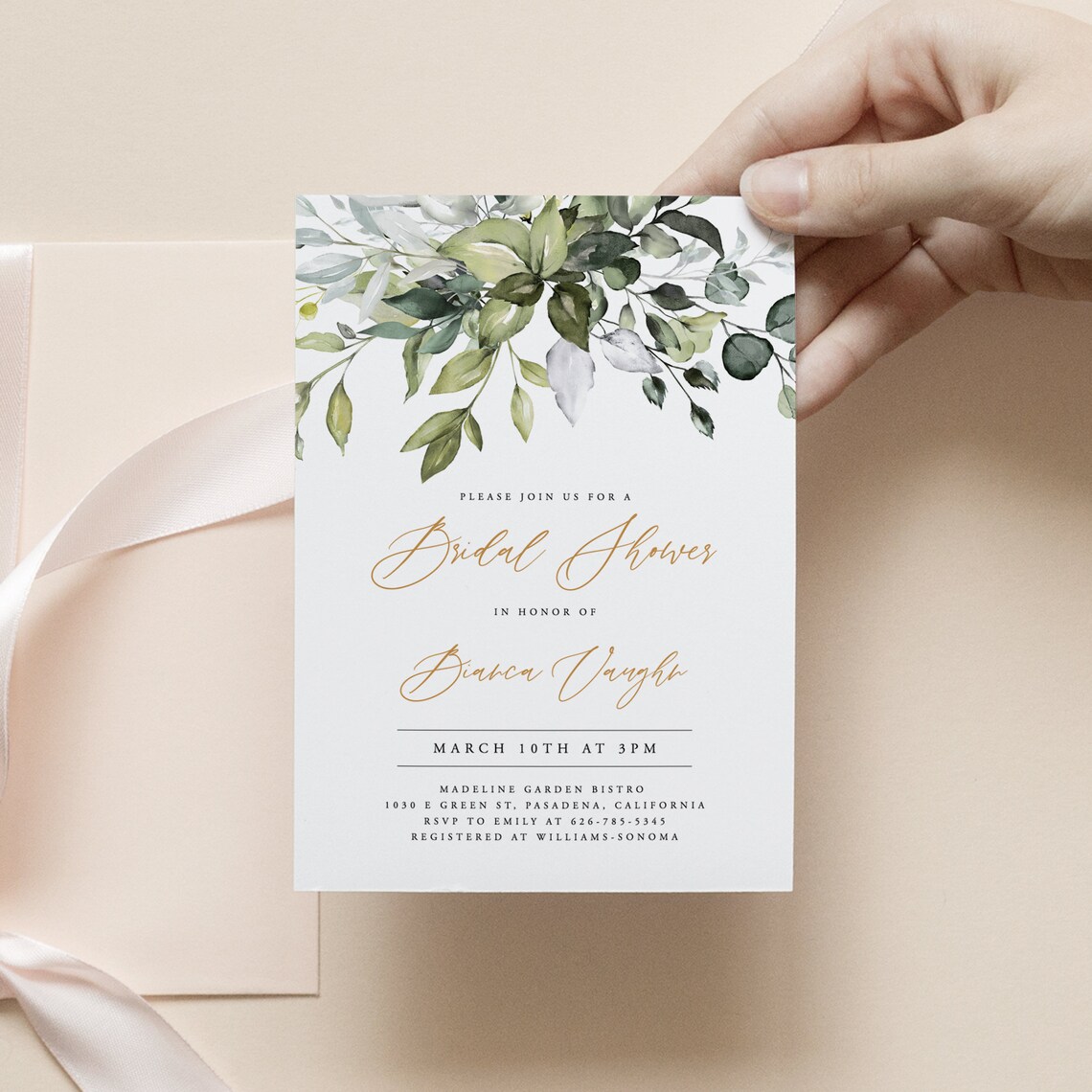 Rustic Bridal Shower Invitation Template Download Greenery - Etsy