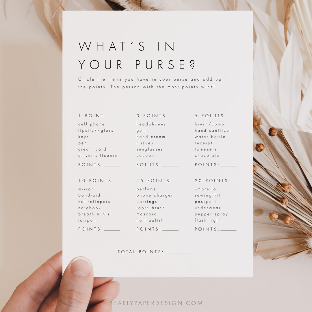 What's in Your Purse Baby Shower Game Template, Baby Shower Purse Game ...