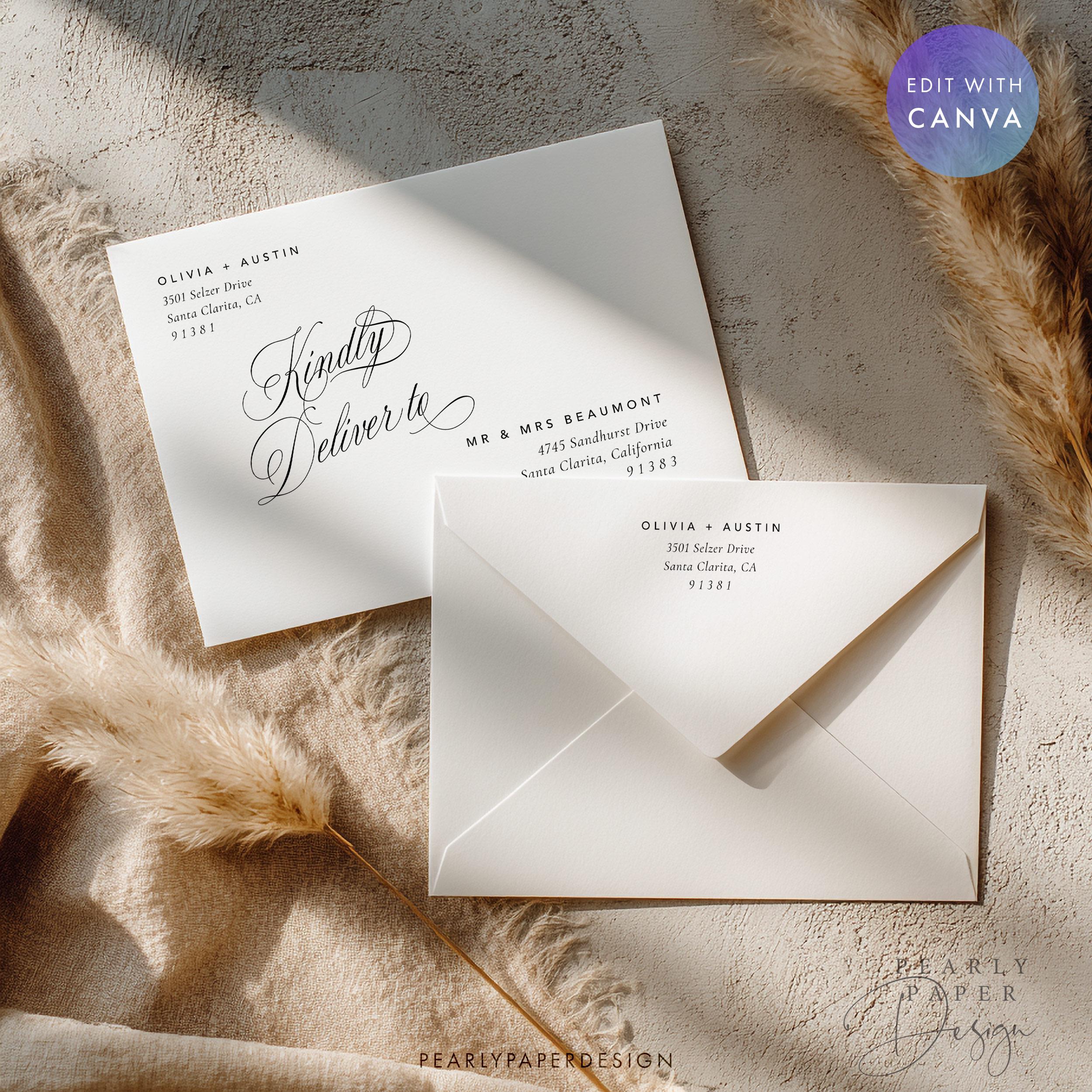 A7 Envelope Addressing Template for Canva, Calligraphy Wedding Envelope ...