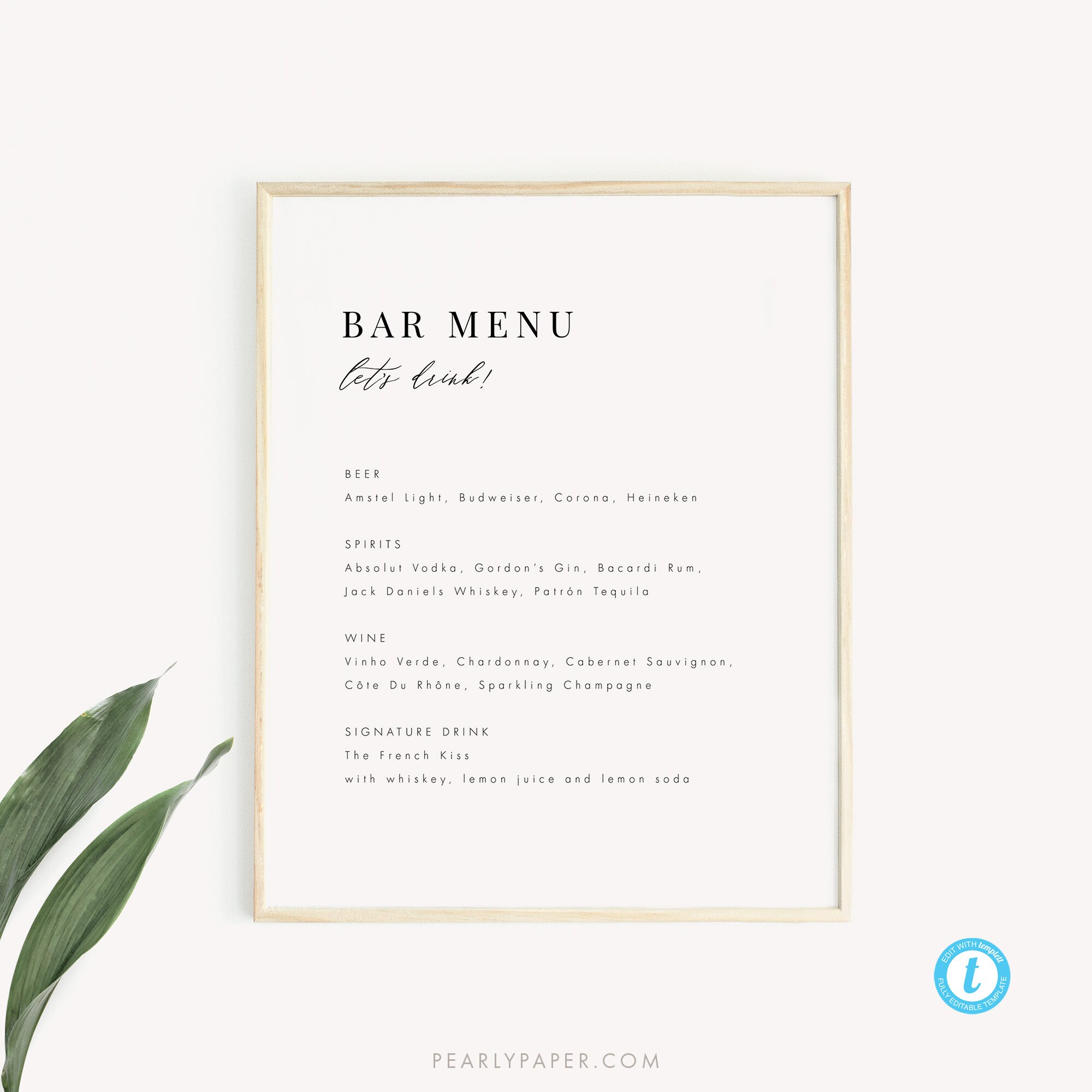 Minimalist Bar Menu Sign Template Templett Minimalist Bar Menu - Etsy