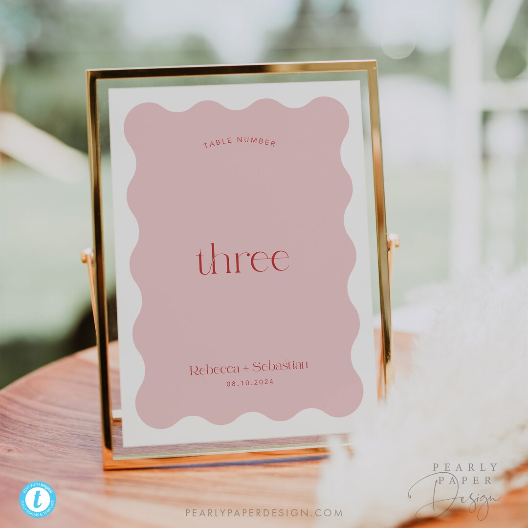Retro Table Numbers Template, Pink and Red Wedding Table Cards ...