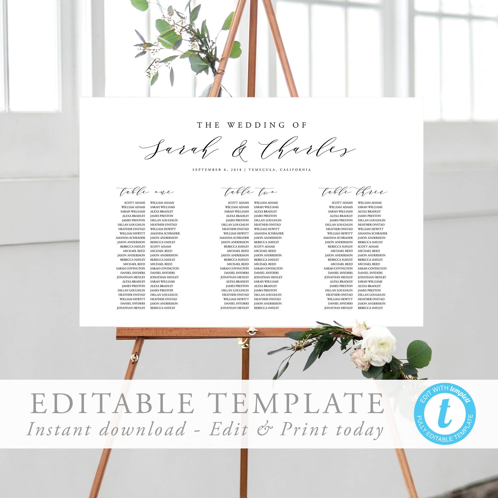 Printable Seating Chart Template Editable Seating Plan Long | Etsy