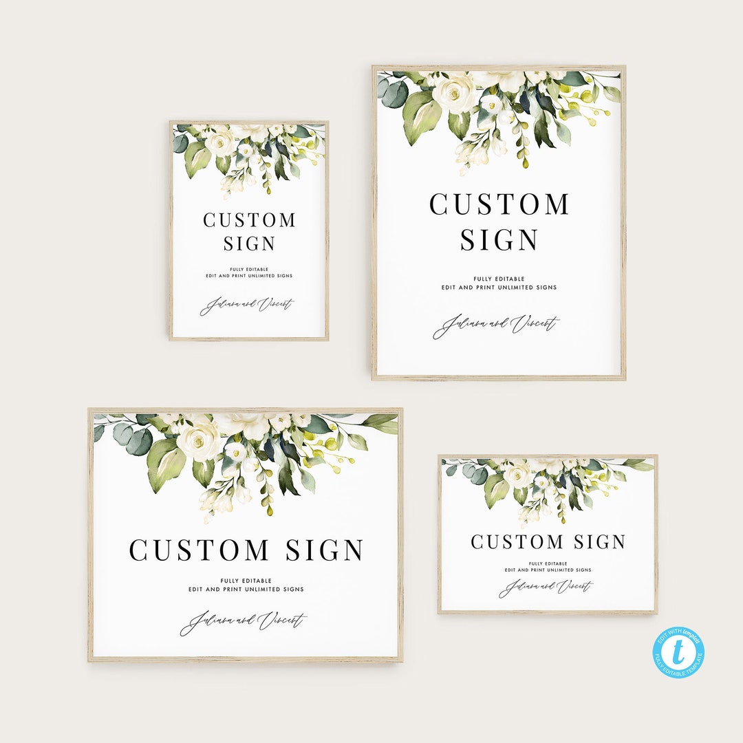Printable Custom Sign Template Floral Wedding Sign Rustic Sign ...