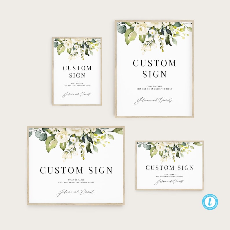 Printable Custom Sign Template Floral Wedding Sign Rustic Sign ...
