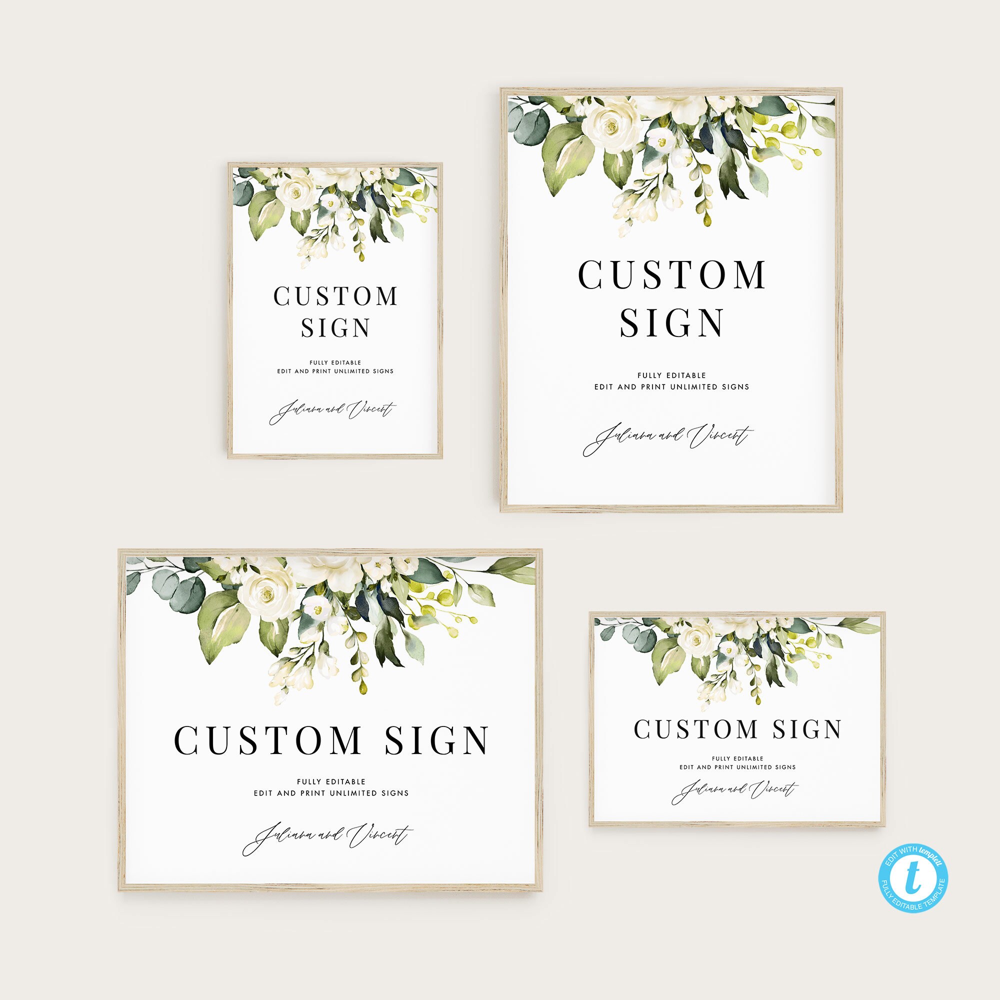 Printable Custom Sign Template Floral Wedding Sign Rustic Sign | Etsy