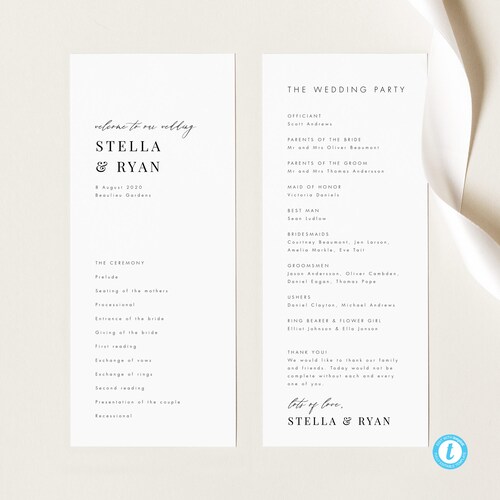 Wedding Ceremony Program Simple Program Template Elegant - Etsy