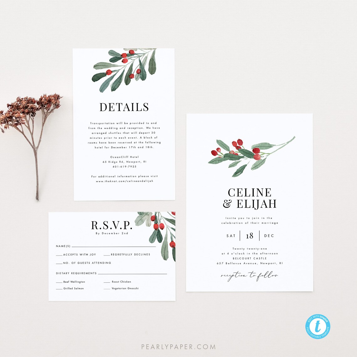 Christmas Wedding Invitation Template Download Printable - Etsy