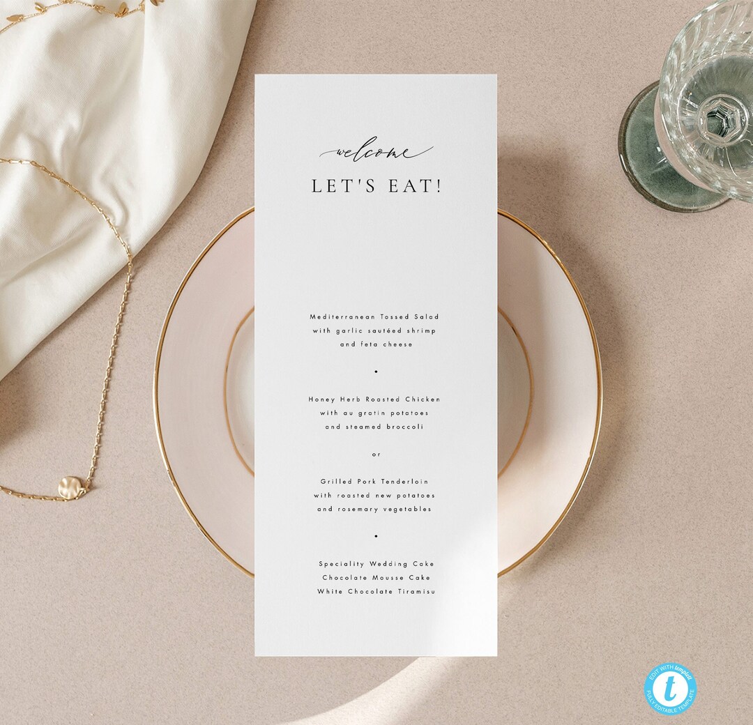 Printable Menu Template Download Modern Wedding Menu Simple Menu Cards ...
