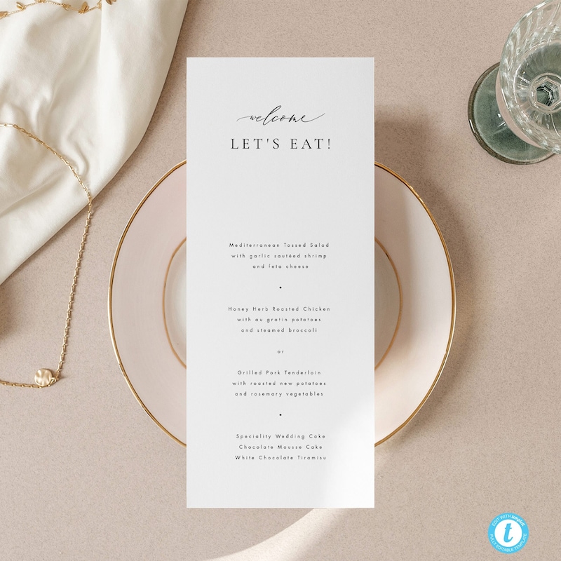 Simple Wedding Menu - Etsy