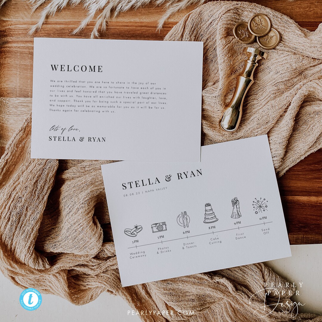 Wedding Day Timeline Card Template Minimalist Wedding - Etsy
