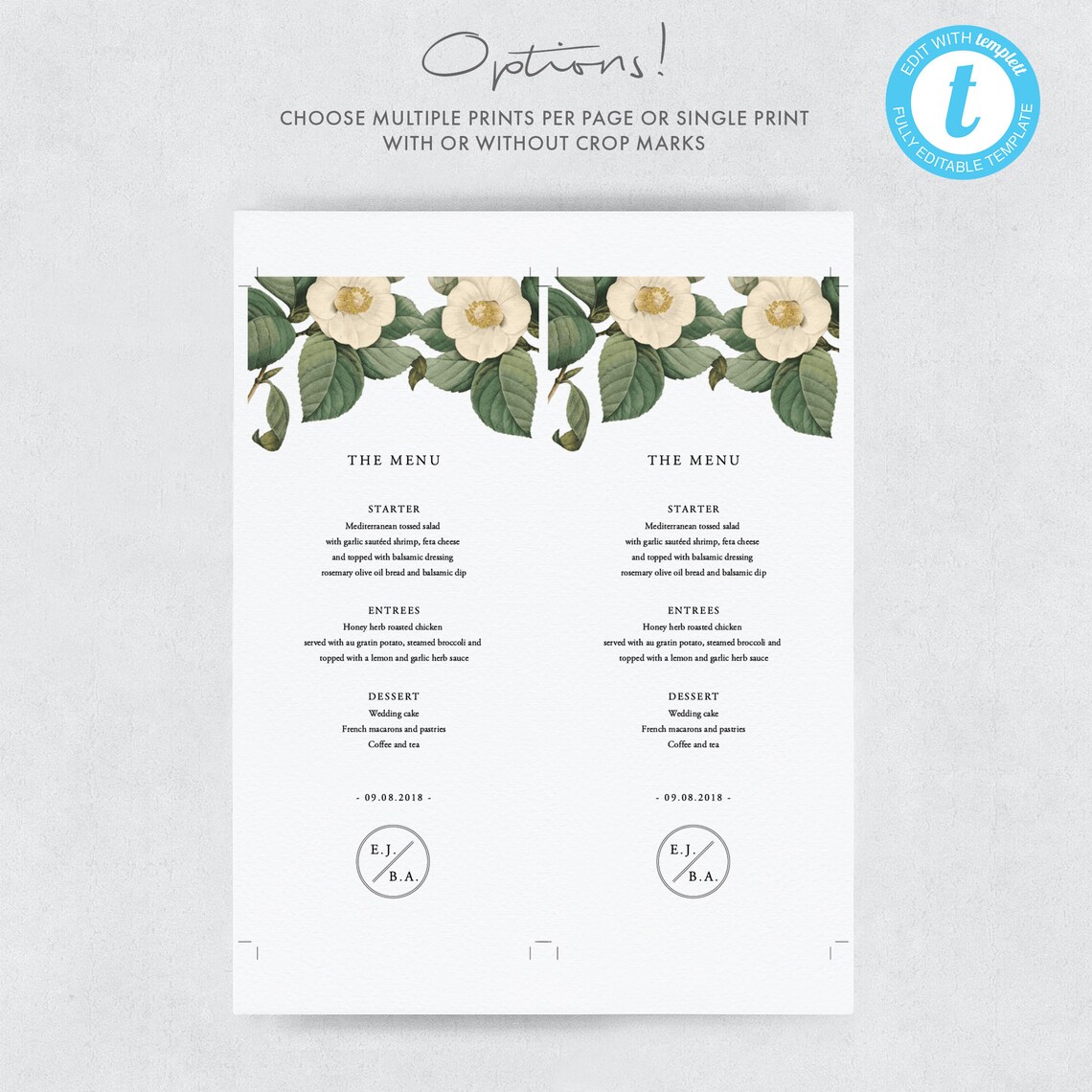 Editable Wedding Menu Rustic Wedding Menu Template Templett | Etsy