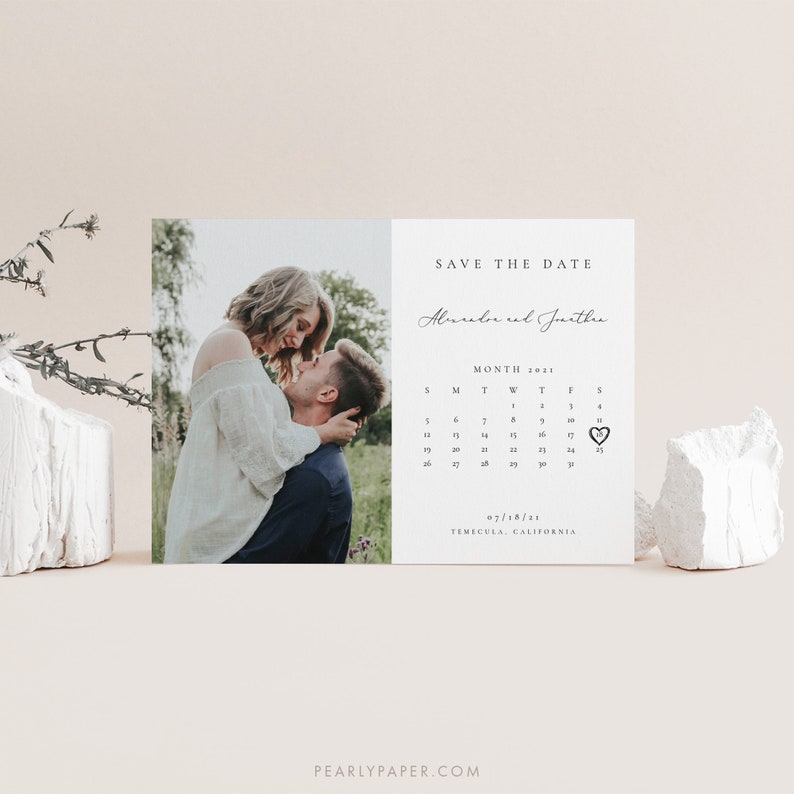 Calendar Save The Date Template Editable Invite Simple And Etsy