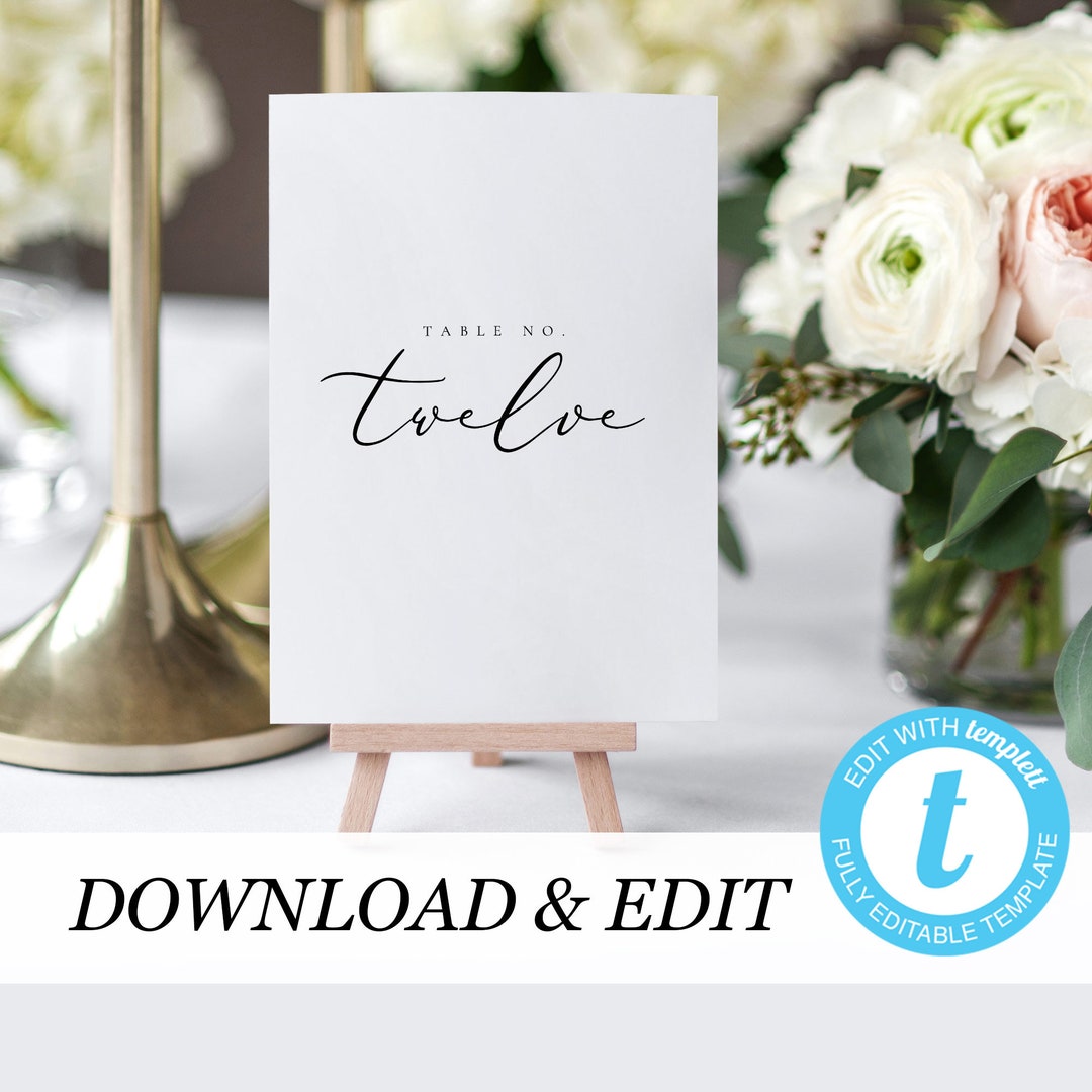 Table Numbers Template Templett Wedding Table Number Sign Printable ...