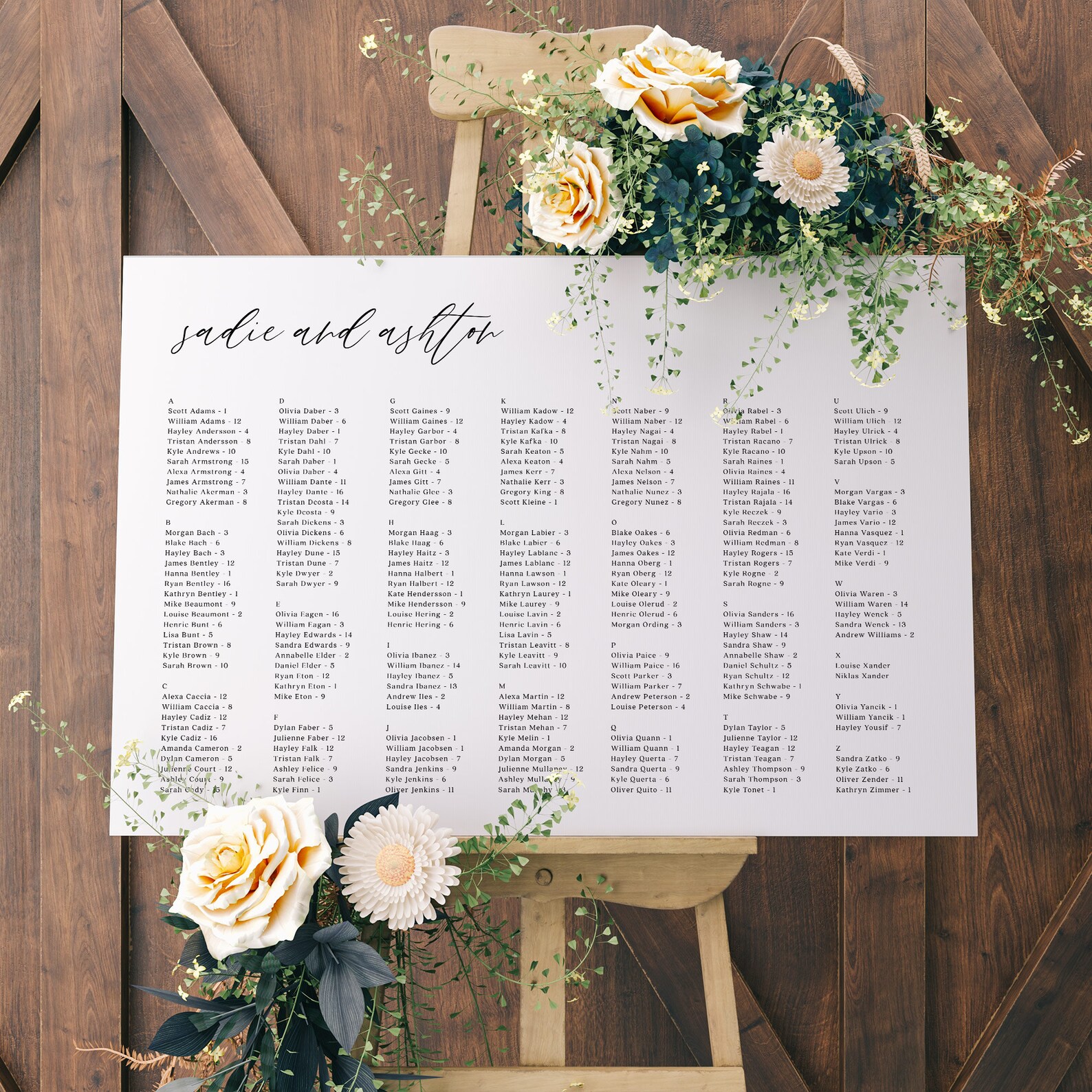 Alphabetical Seating Chart Template Download Minimalist | Etsy