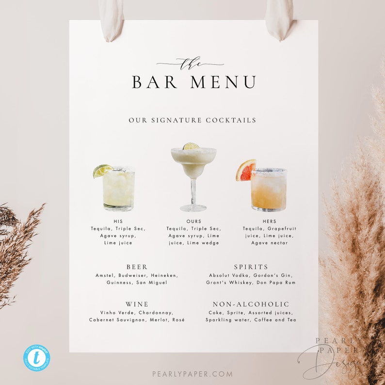 Bar Menu Template Signature Cocktails Sign Download Elegant - Etsy