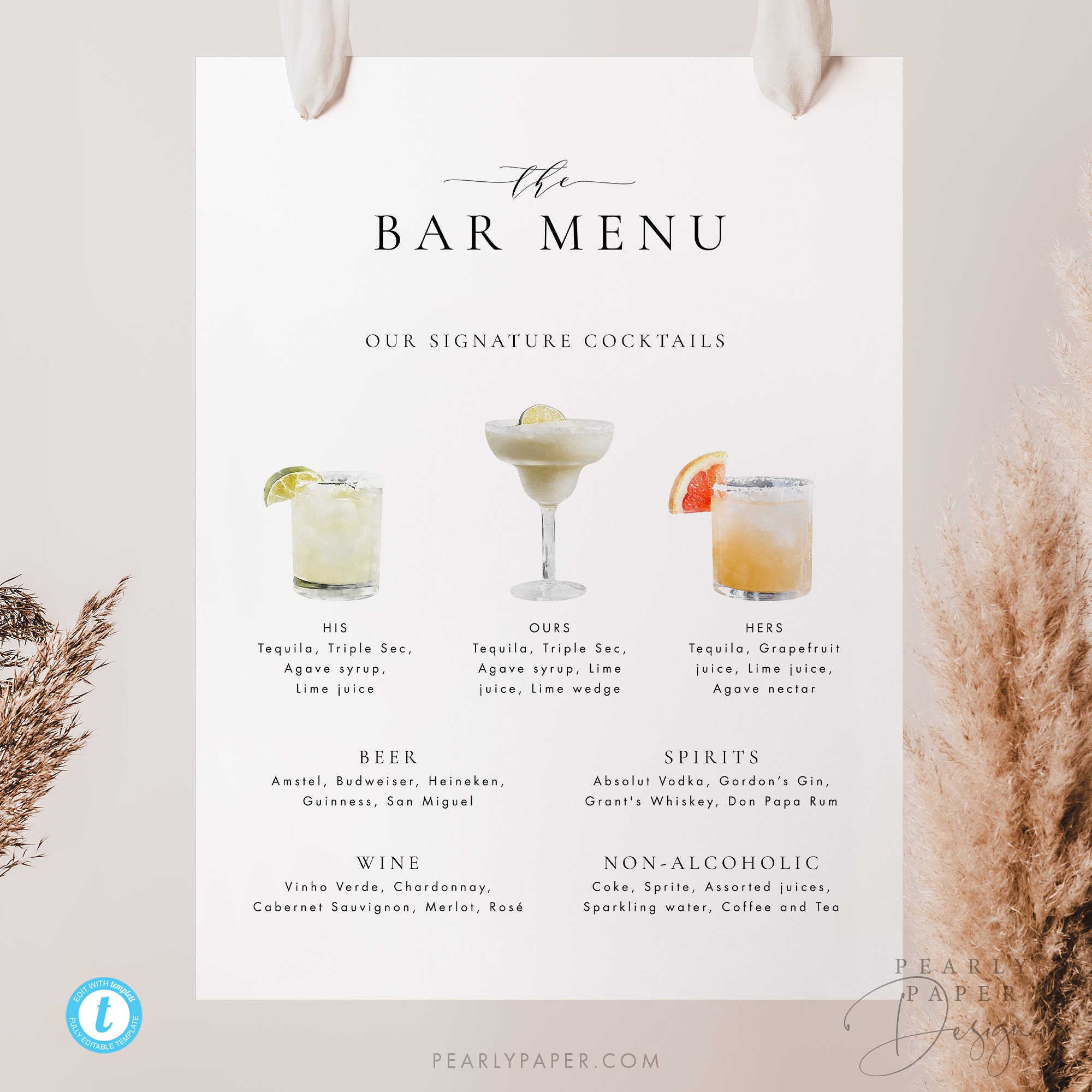 Signature Drink Sign Bar Menu Sign Wedding Bar Menu Bar Menu Template 