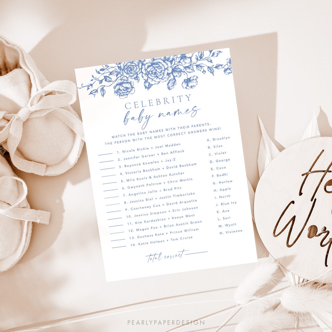 Celebrity Baby Name Game Template, Dusty Blue Baby Shower Game ...