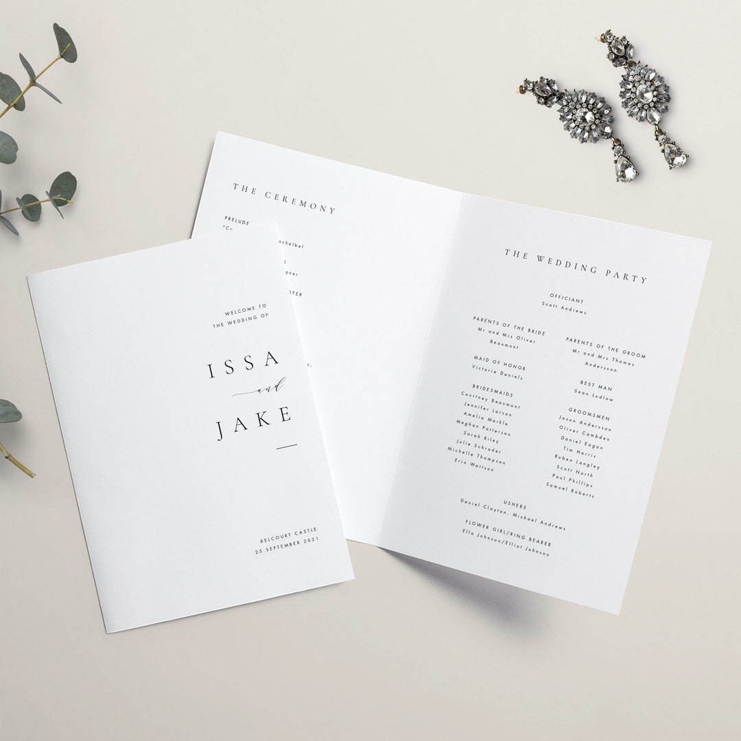 Wedding Program Booklet Template, Elegant Wedding Ceremony Program ...