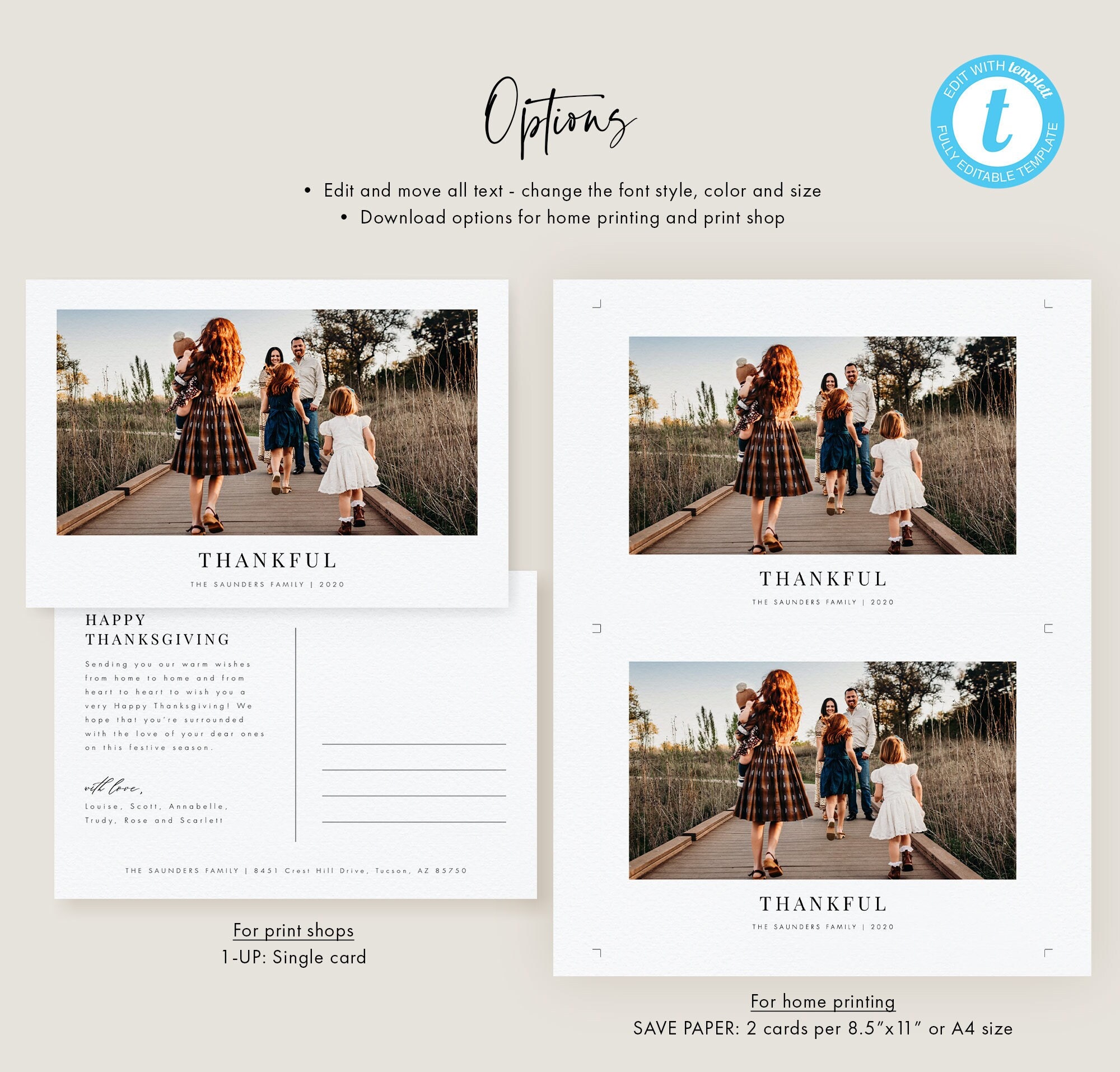 Printable Thanksgiving Postcard Template, Editable Thanksgiving Photo ...
