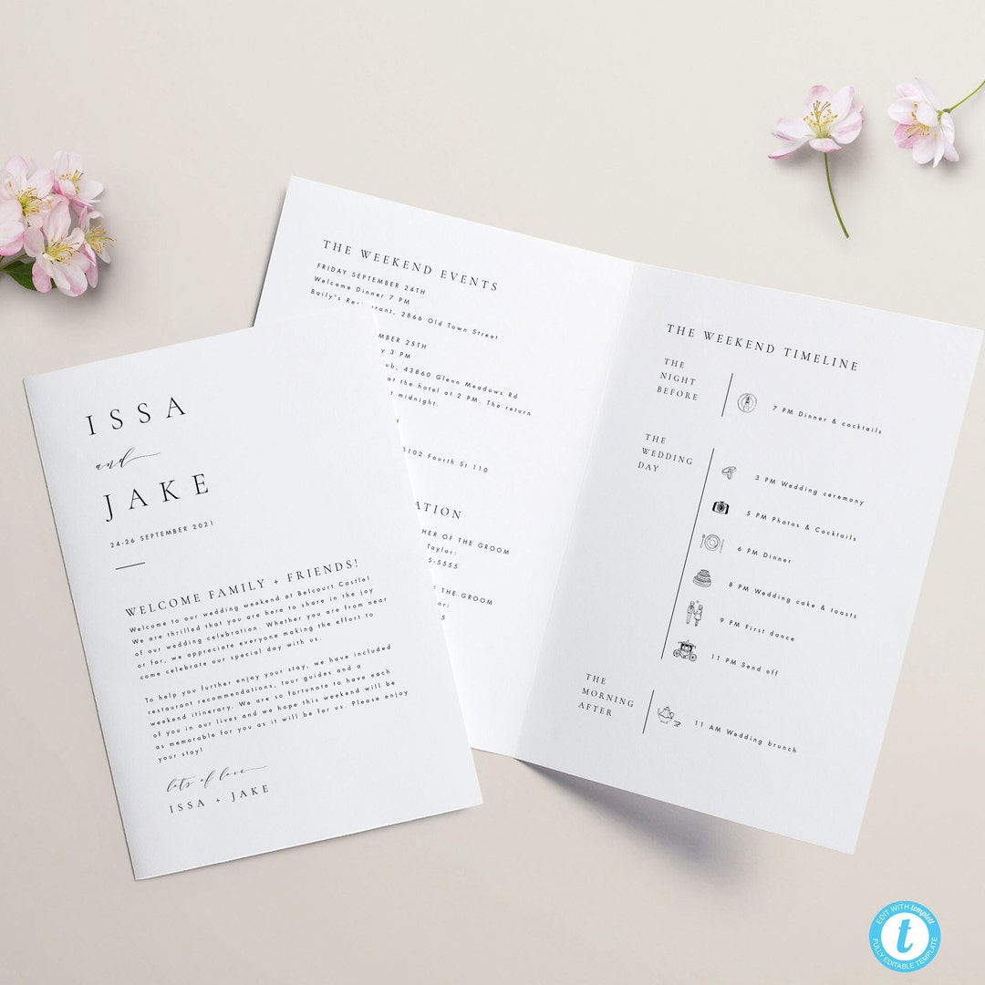 Elegant Wedding Weekend Itinerary Template Weekend Timeline Program ...