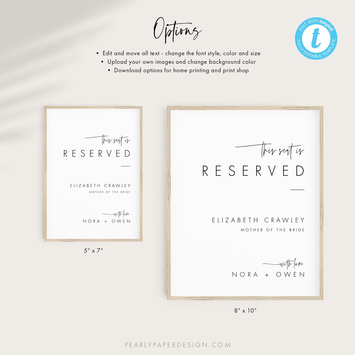 Minimalist Seating Sign Template, Reserved Seating Sign, Printable ...