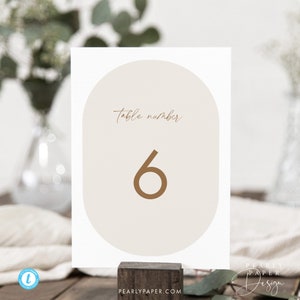Beige Table Numbers Template, Oval Arch Wedding Table Cards Printable ...
