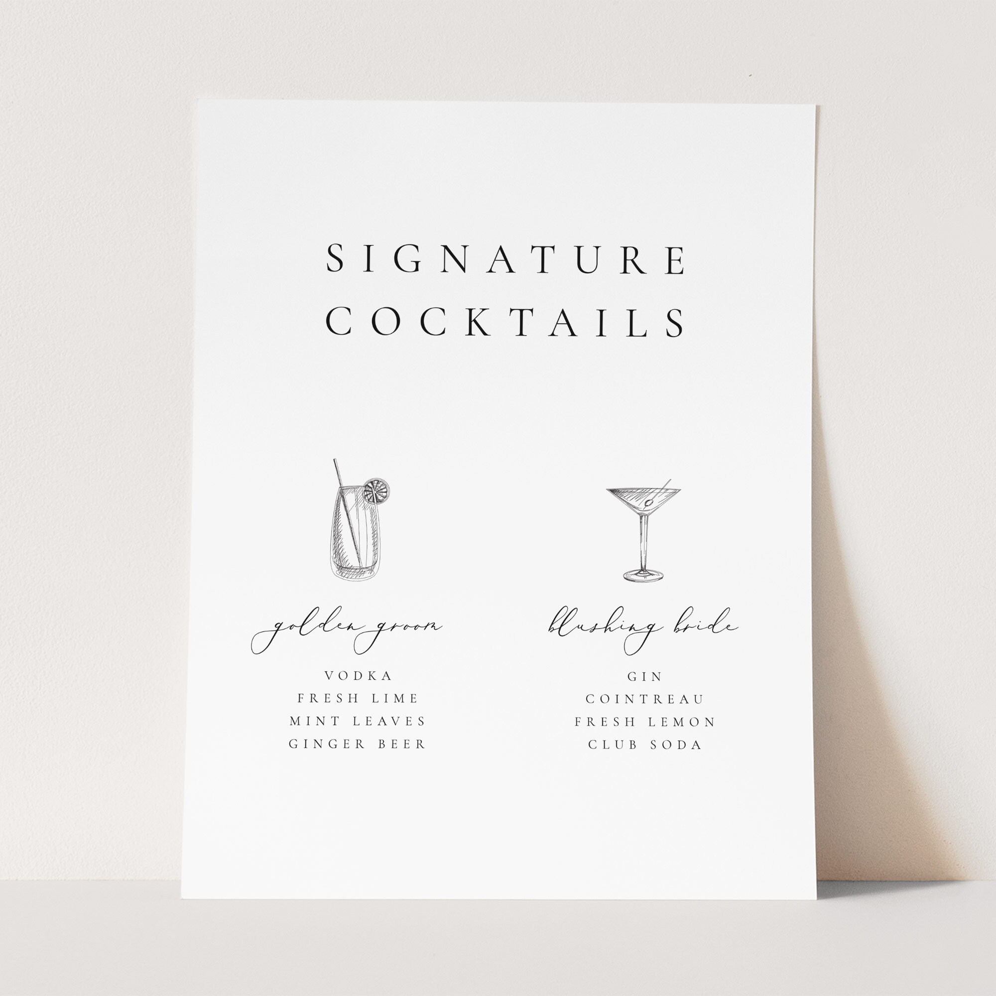 Signature Cocktails Sign Template Download Modern Wedding Bar Sign ...