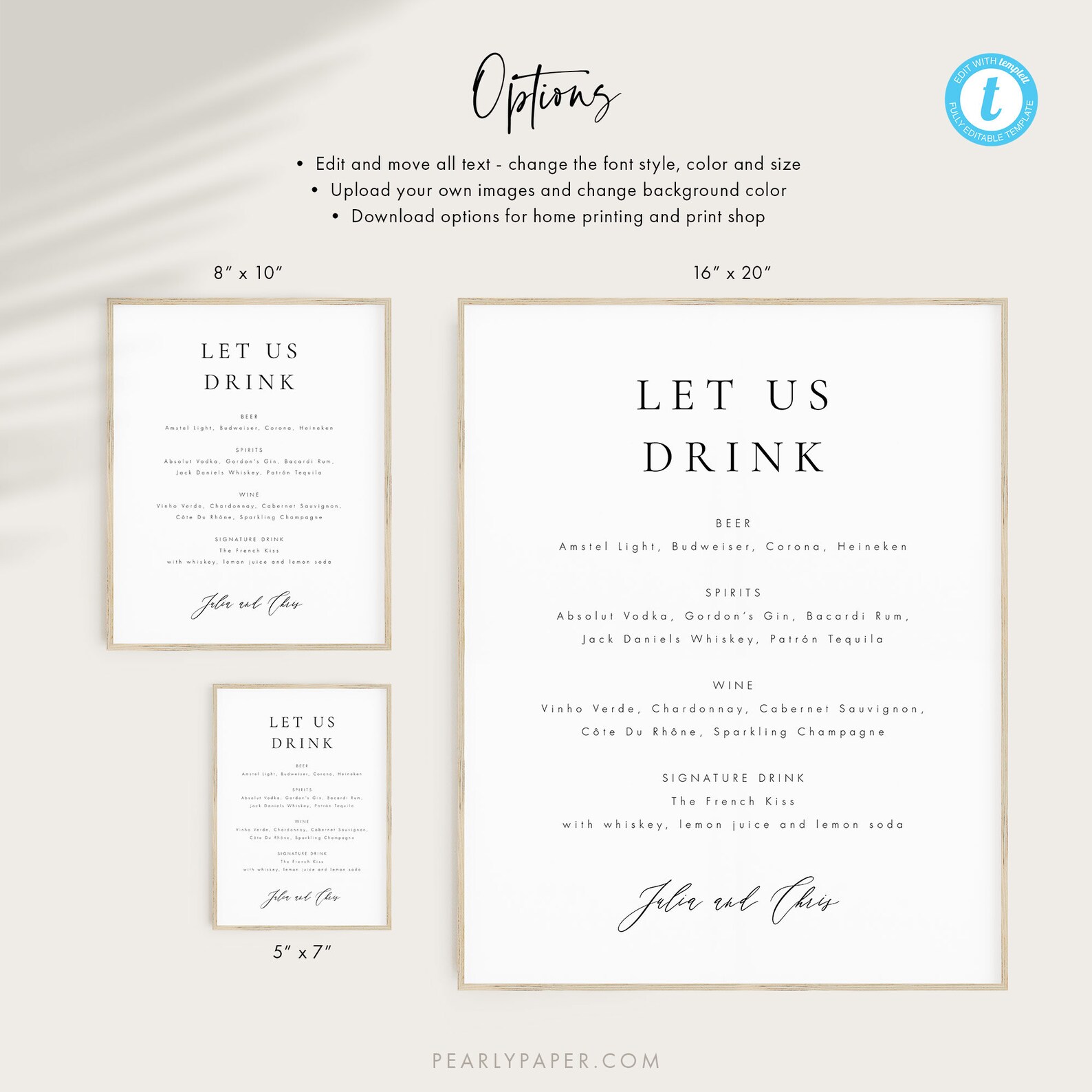 Printable Bar Menu Sign Template Templett Minimalist Modern - Etsy