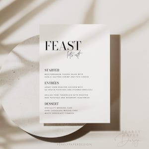 Dinner Menu Sign Template, Minimalist Buffet Menu Sign, Wedding Menu ...