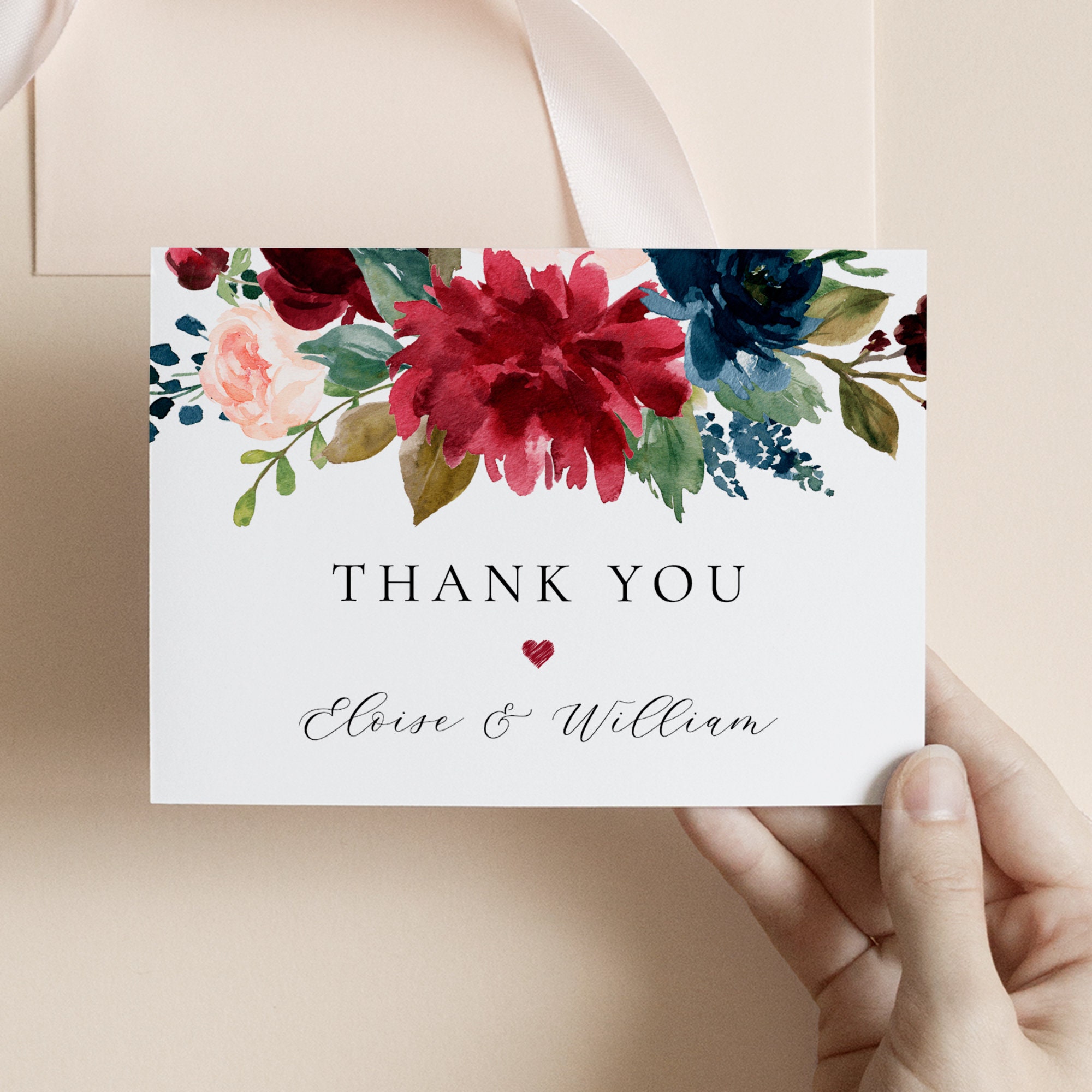 Wedding Thank You Card Template Printable Thank You Floral Etsy