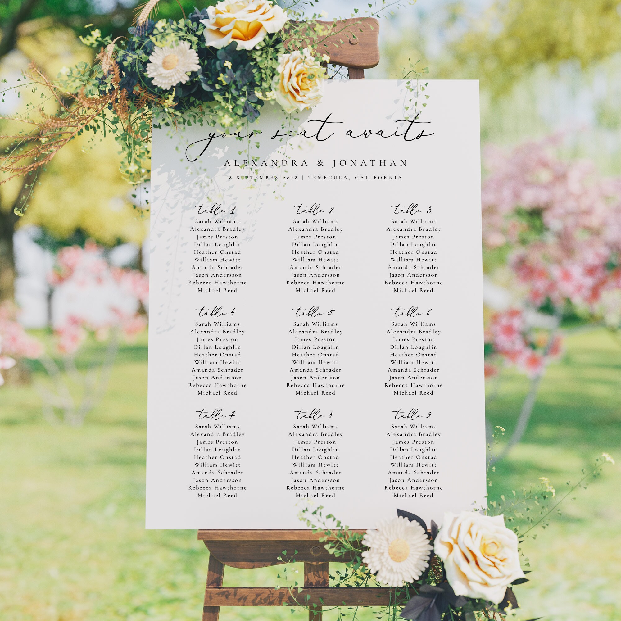 Table Seating Chart Template Editable Seating Elegant Wedding - Etsy