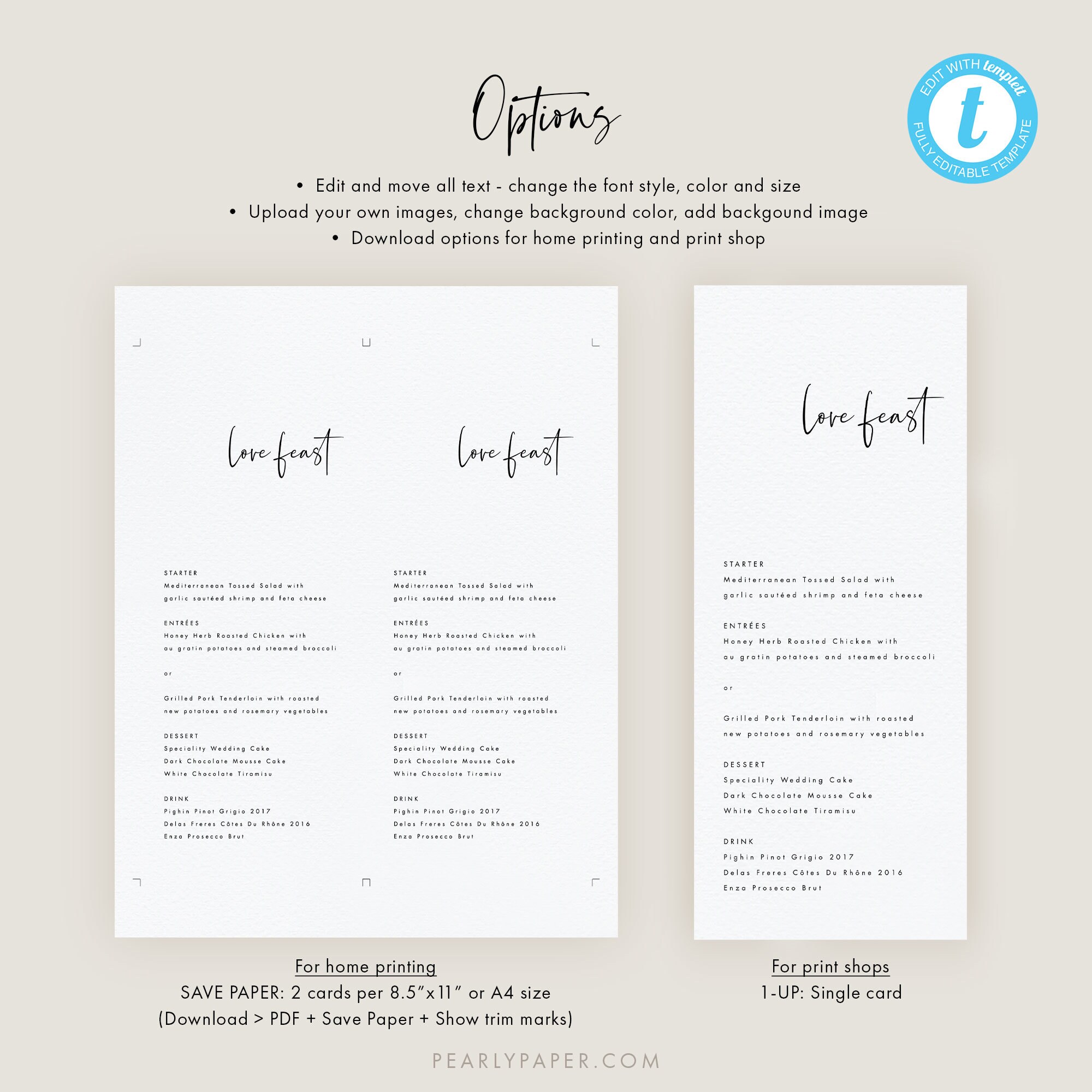 Minimalist Menu Template Printable Menu Digital Download - Etsy