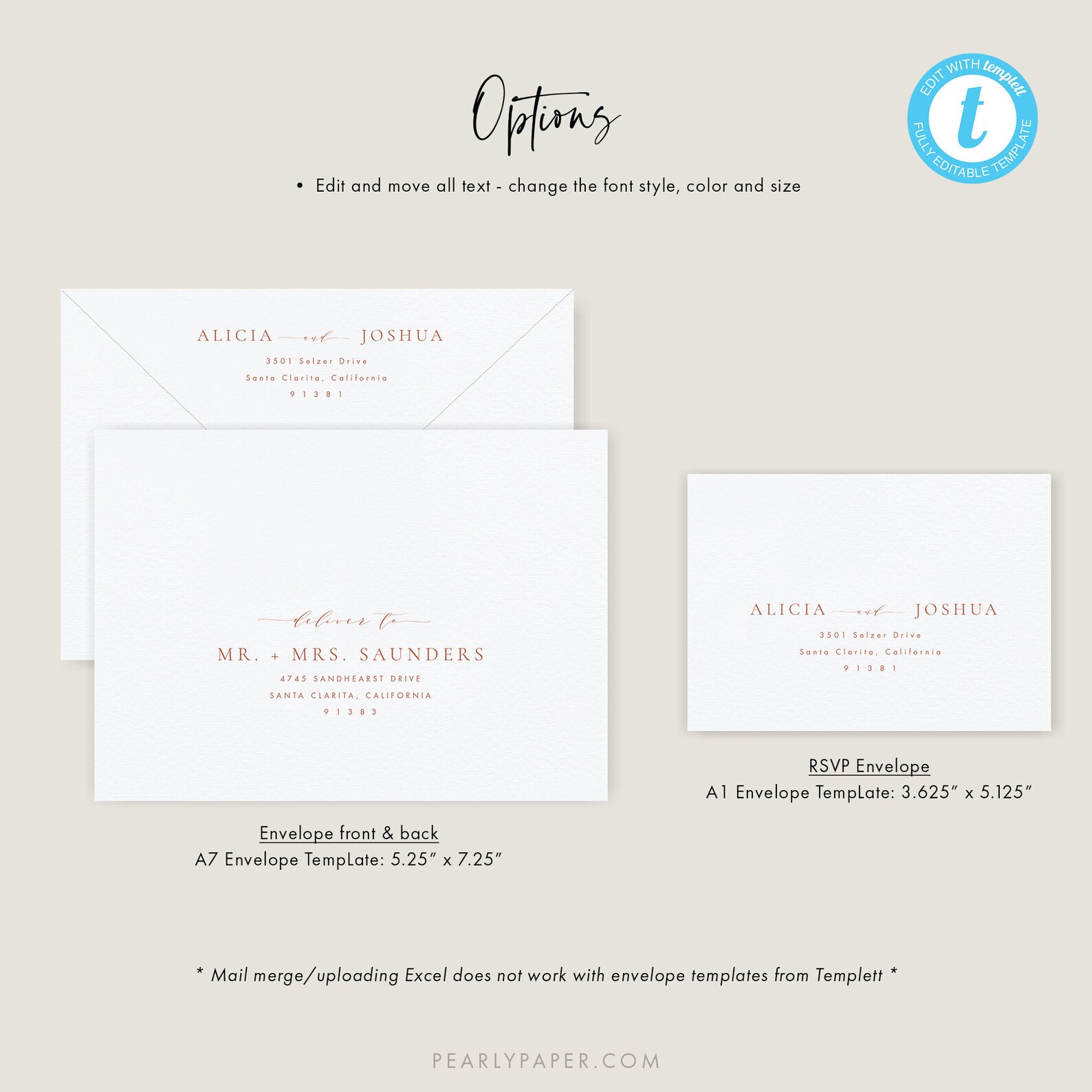 Burnt Orange Envelope Template Desert Wedding Modern Printable | Etsy