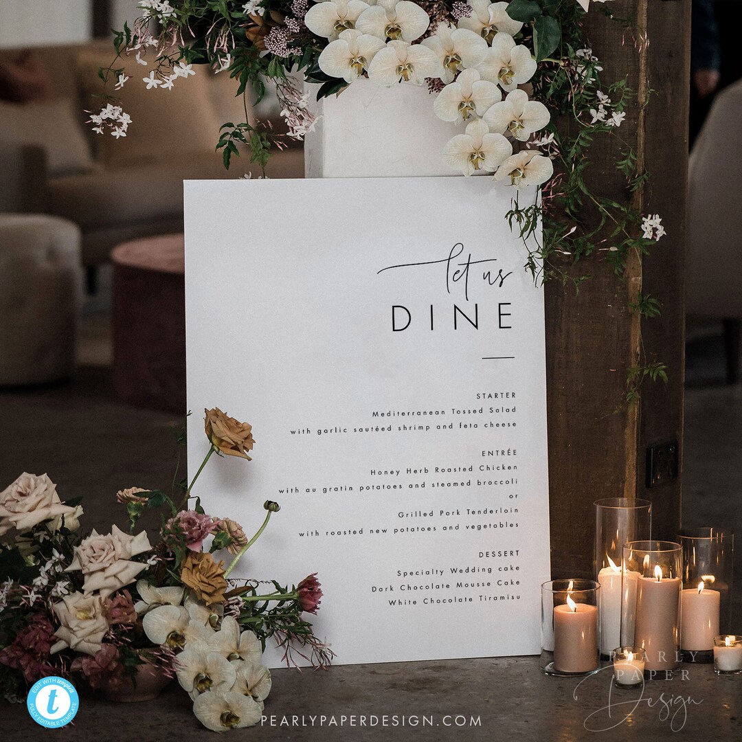Menu Sign Template, Minimalist Buffet Menu Sign, Wedding Menu Poster ...
