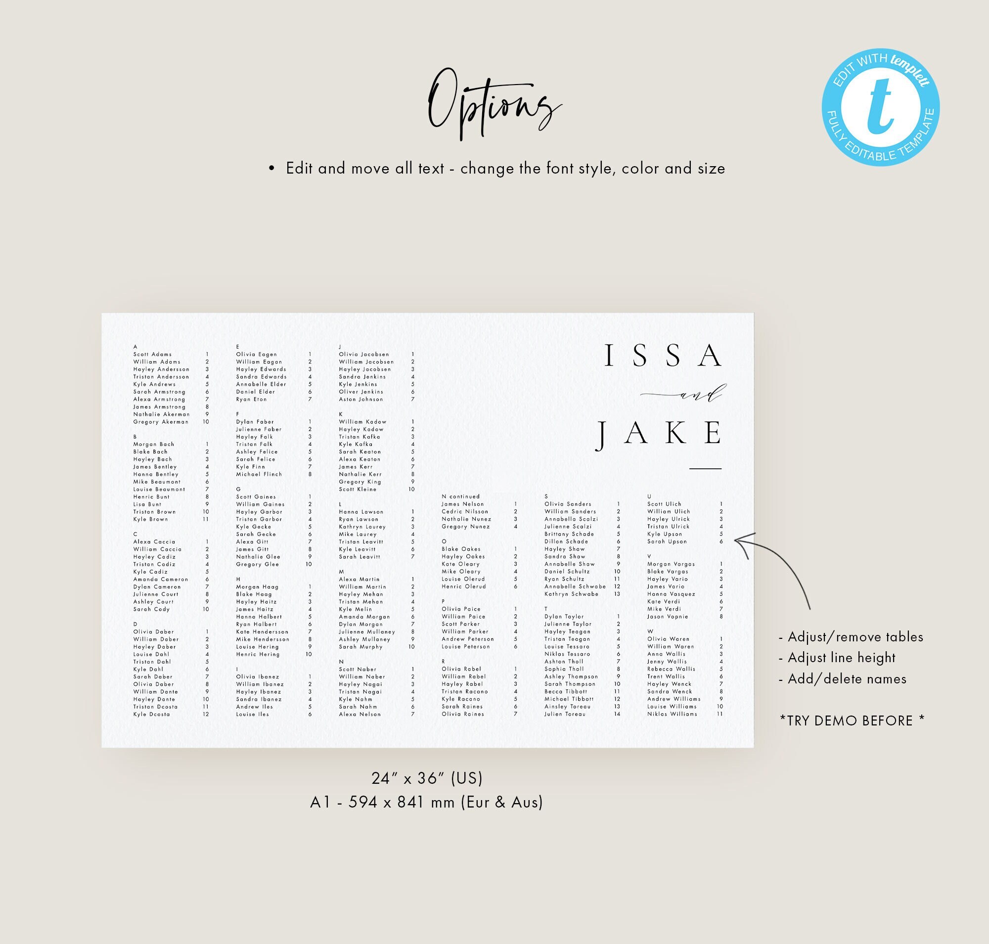 Alphabetical Seating Chart Template Download Minimalist Seating ...